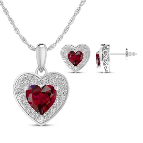 Heart Shaped Lab Created Ruby And White Lab Created Sapphire T Set Sterling Silver Kay