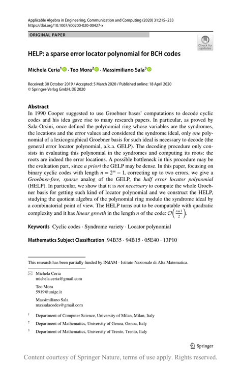 Help A Sparse Error Locator Polynomial For Bch Codes Request Pdf