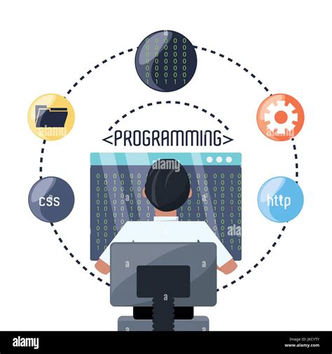 web developer working on computer programming coding stock vector image