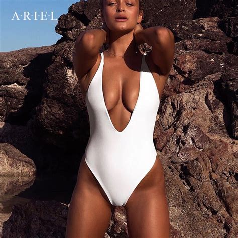 2018 High Cut Swimwear Sexy Deep V Neck One Piece Swimsuit Backless