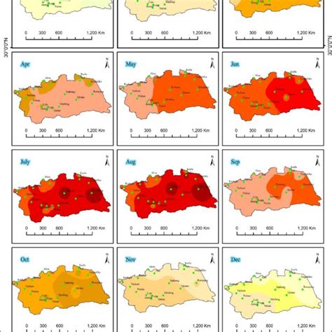 Maps Prepared From Mean Monthly Maximum Temperature Values In Arcgis