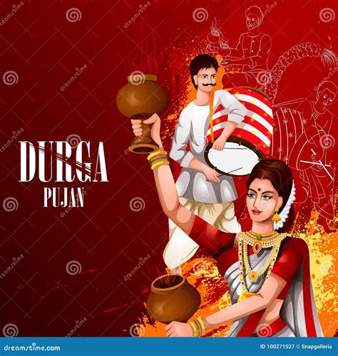 Happy Durga Puja India Festival Holiday Background Cartoon Vector