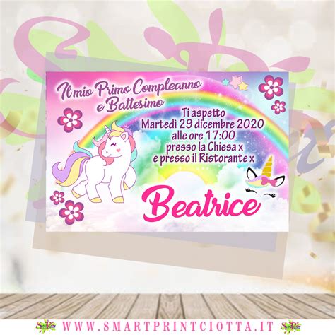 Invito Biglietto Digitale O Cartaceo Personalizzato A Tema Unicorno