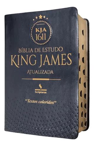 Bíblia De Estudo King James Atualizada Texto Colorido Capa Luxo Preto Índice Letras