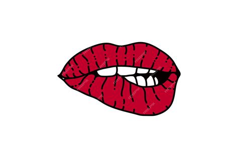 Labios Femeninos Rojos Mordiendo Diseño Ilustración Vectorial Vector