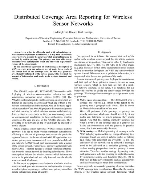 Pdf Distributed Coverage Area Reporting For Wireless Sensor Networks
