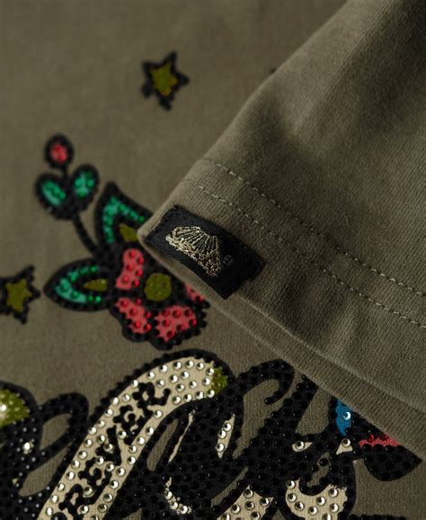 Womens Tattoo Script Graphic T Shirt In Khaki Superdry Uk
