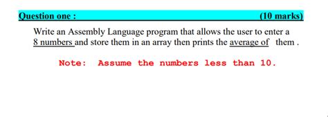 solved question one 10 marks write an assembly language
