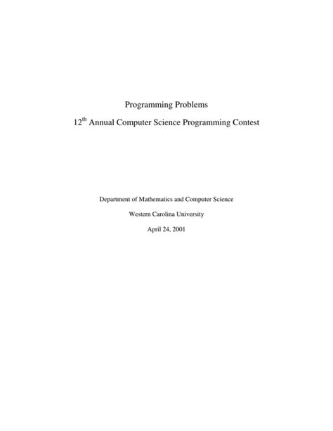 Programming Problems 12 Annual Computer Science Programming Contest