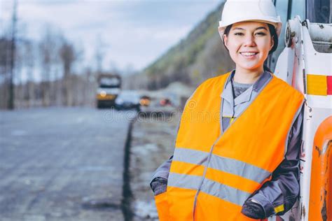 Female Worker Road Construction Stock Image Image Of Beautiful