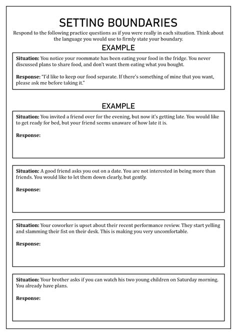 Free Printable Healthy Boundaries Worksheet