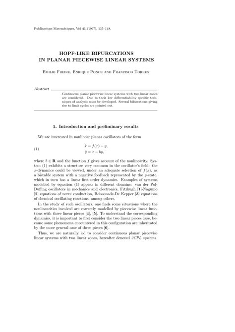 Pdf Hopf Like Bifurcations In Planar Piecewise Linear Systems