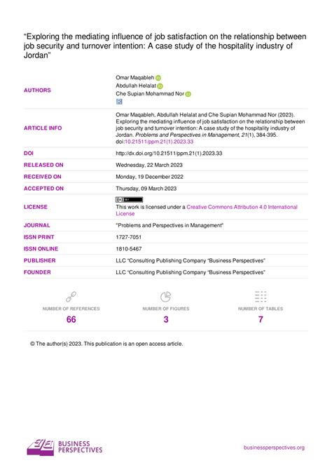 Pdf Exploring The Mediating Influence Of Job Satisfaction On The Relationship Between Job