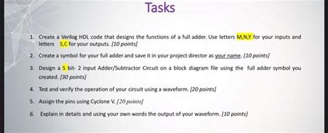 Solved Tasks 1 Create A Verilog Hdl Code That Designs The