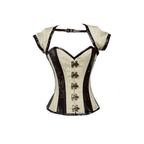 Steel Boned Steampunk Corset In Cream And Brown Brocade W Jacket EBay Steel Boned Corsets