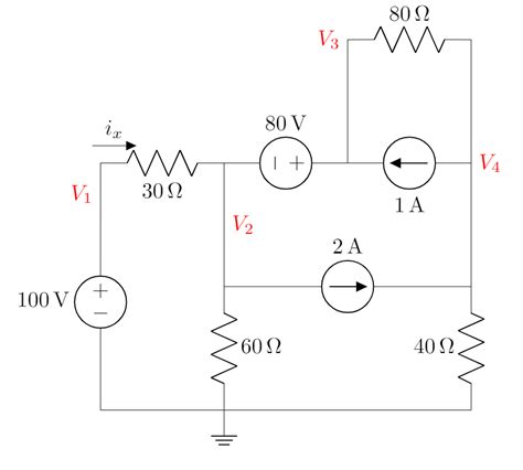 solved for the following circuit write the node equations