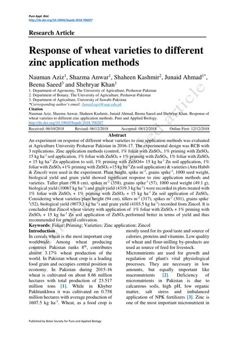 Pdf Response Of Wheat Varieties To Different Zinc Application Methods