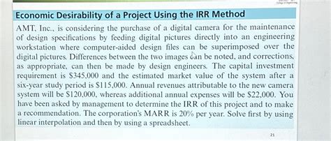 Solved Economic Desirability Of A Project Using The Irr