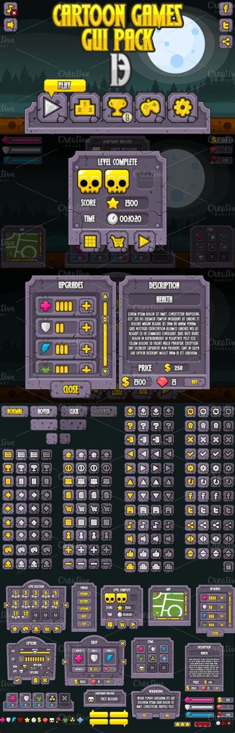 Cartoon Games Gui Pack 13 Ui Elements For Horror Games