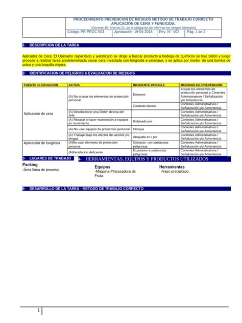 Pr Proc 003 Procedimiento Procedimiento De Cera Y Fungicida Pdf