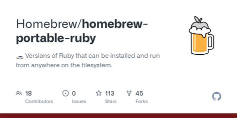 github homebrew homebrew portable ruby 🚗 versions of ruby that can be installed and run from