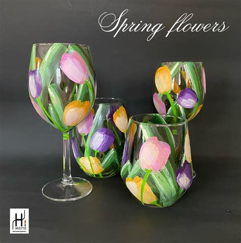 Tulip Wine Glasses Spring Flowers Easter Decor Easter T Floral Decor