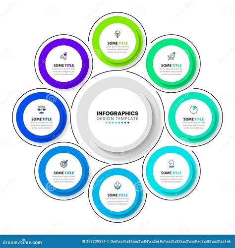 Infographic Template 8 Steps With Icons Around The Center Circle Stock