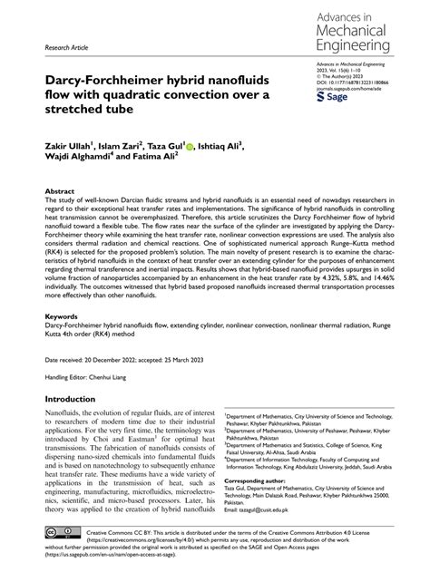 Pdf Darcy Forchheimer Hybrid Nanofluids Flow With Quadratic Convection Over A Stretched Tube