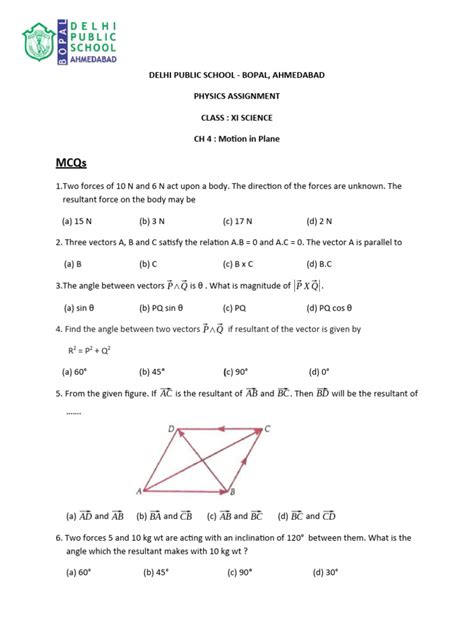 Xi Asgn Ch 4 Motion In Plane Pdf Acceleration Velocity
