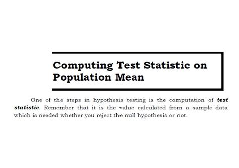 Computation Of Test Statistic On Population Mean Final Exam