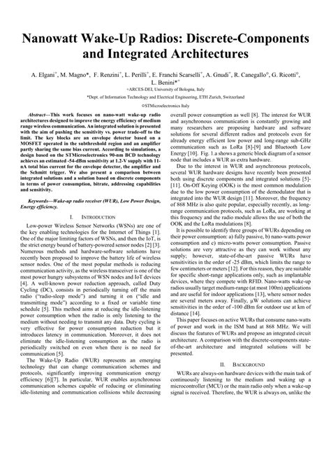 Pdf Nanowatt Wake Up Radios Discrete Components And Integrated