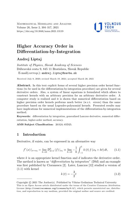 Pdf Higher Accuracy Order In Differentiation By Integration