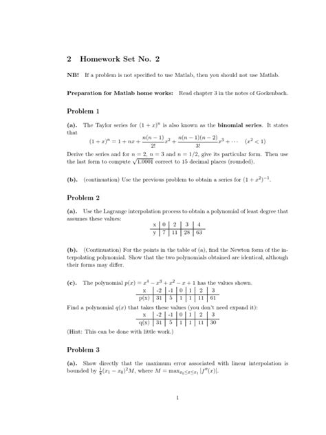 2 Homework Set No 2 Problem 1 Pdf Interpolation Polynomial