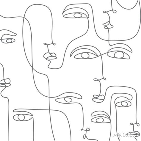 One Line Drawing Abstract Face Seamless Pattern Modern Minimalism Posters For The Wall
