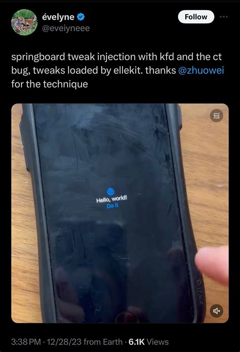 Ellekit Developer Achieves Springboard Tweak Injection With Kfd And Coretrust Bug