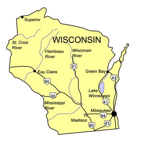 Wisconsin Us State Powerpoint Map Highways Waterways Capital And