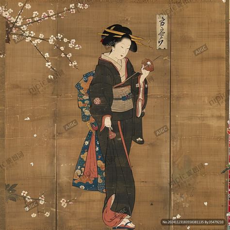 AI创作图日本古代仕女 日本美人画 日本人物画 日式古代仕女 日本古代女人 喜多川歌麿 浮世絵美人画 小野小町咏歌之图 桐荫仕女 日本江户初期