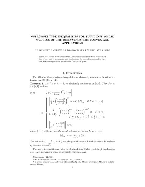Pdf Ostrowski Type Inequalities For Functions Whose Modulus Of Derivatives Are Convex And