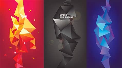 벡터 추상 기하학적 3d 모양입니다 삼각형 면 다각형 배너 포스터 배경 0명에 대한 스톡 벡터 아트 및 기타 이미지 0명 3차원 형태 가리기 Istock