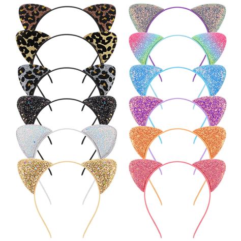 Frcolor 12pcs Cat Ear Headband Glitter Cloth Hair Accessory Party