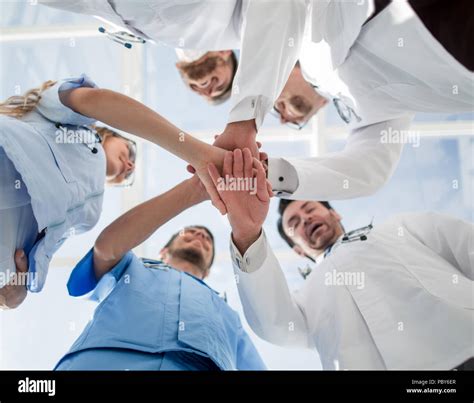 Health Care Workers Demonstrating Unity Bottom View Stock Photo Alamy