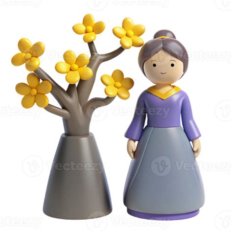 3d Rendered Cartoon Woman With Flower Tree 52564685 Png