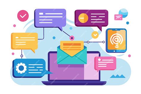 Colorful Graphics Illustrate Remote Messaging With Chat Bubbles Emails And Notifications On