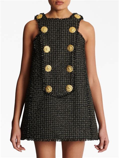 Balmain 10 Buttons Swing Tweed Dress Black FARFETCH