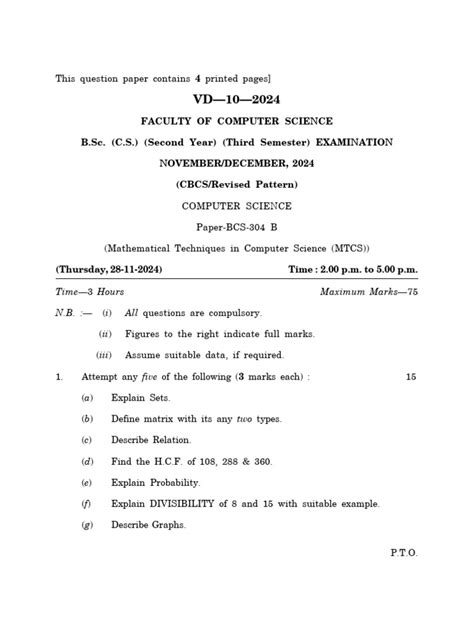 Mtcs Question Paper I 1 Pdf Mathematics Theoretical Computer Science
