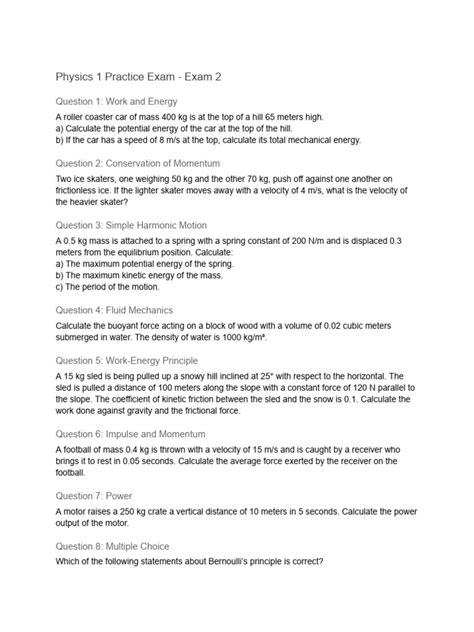 Physics 1 Practice Exam Exam 2 Pdf Science And Mathematics