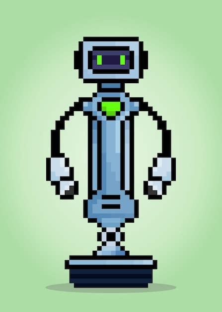Simple Flat Pixel Art Illustration Of Cartoon Humanoid Robot With Text