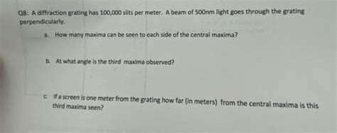 Solved Q8 A Diffraction Grating Has 100 000 Slits Per