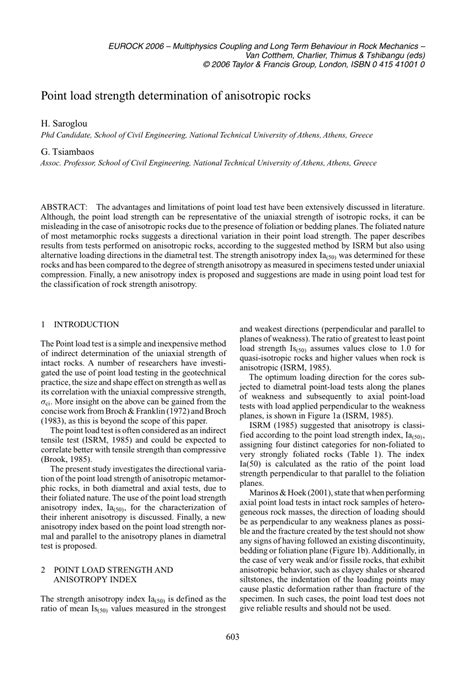 Pdf Point Load Strength Of Anisotropic Rocks