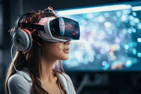 女子佩戴虚拟现实眼镜图片素材 正版创意图片600524088 摄图网